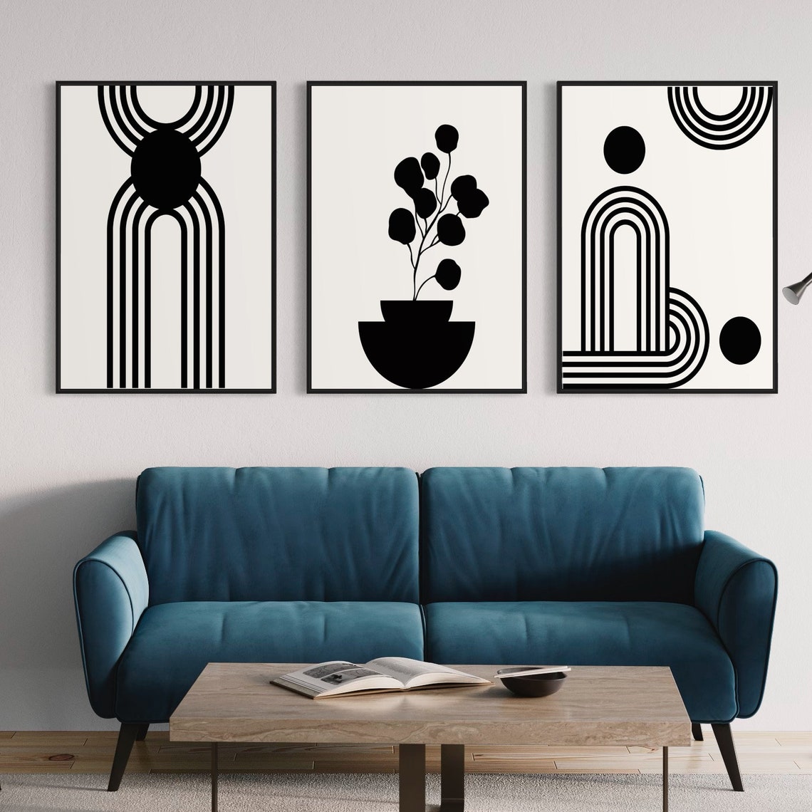 Black and White Wall Art, Boho Art Set of 3, Abstract Black and White ...