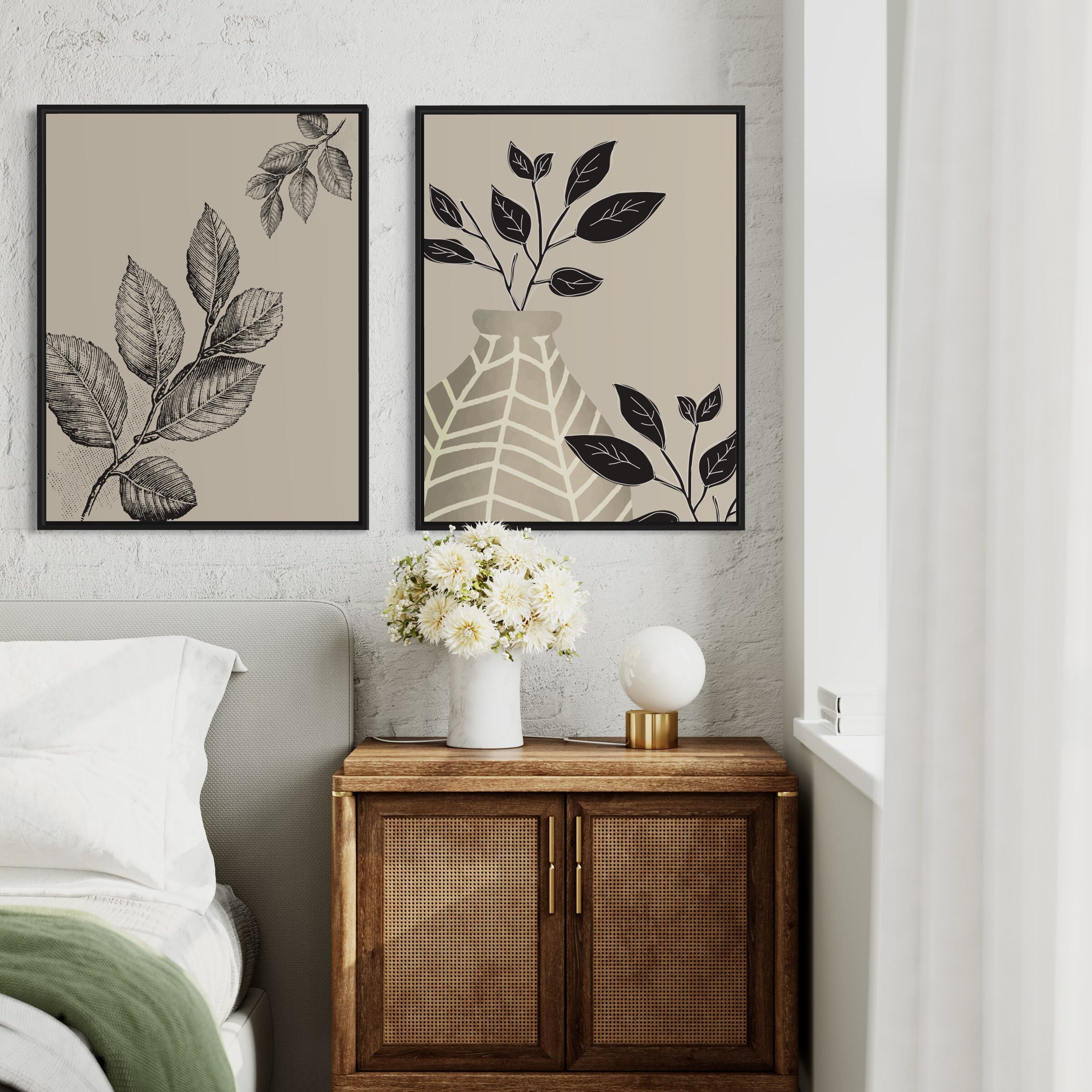 Abstract Boho Clay Pot Printable Beige Black Mid Century - Etsy