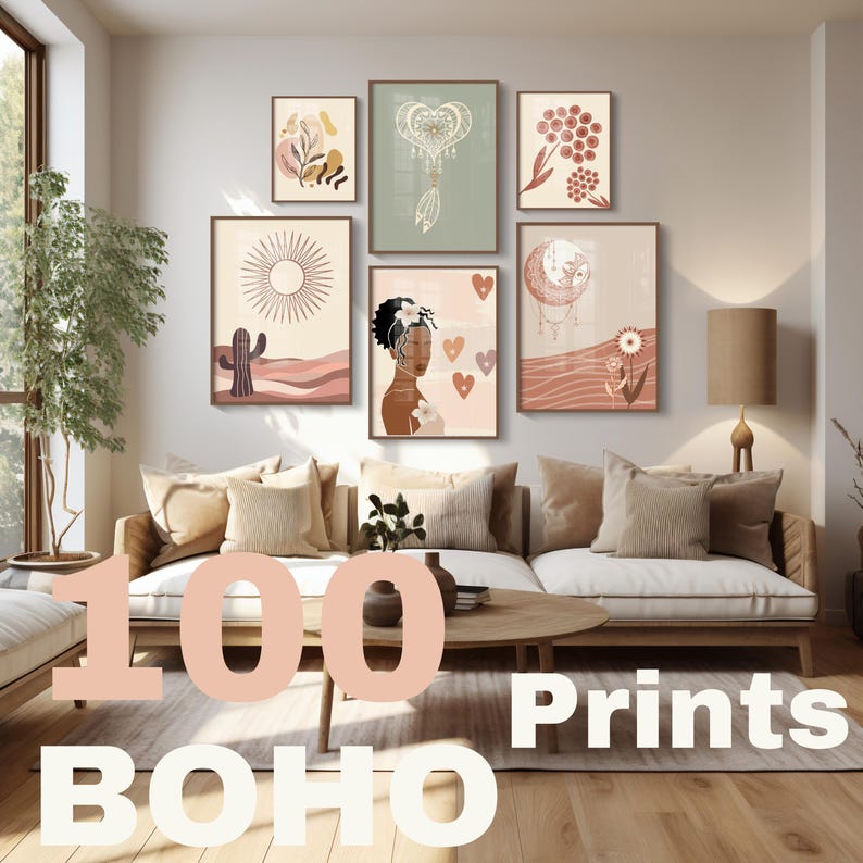 Boho Wall Art Bundle, Mid Century Art Prints, Modern Wall Decor ...