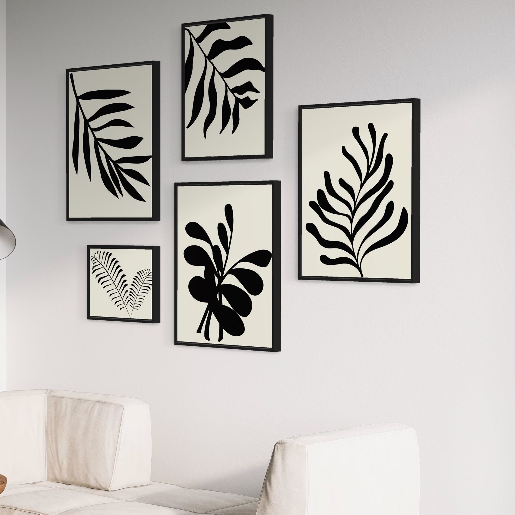 Black Leaves Art Set of 8 Prints, Botanical Gallery Wall Art, Boho ...