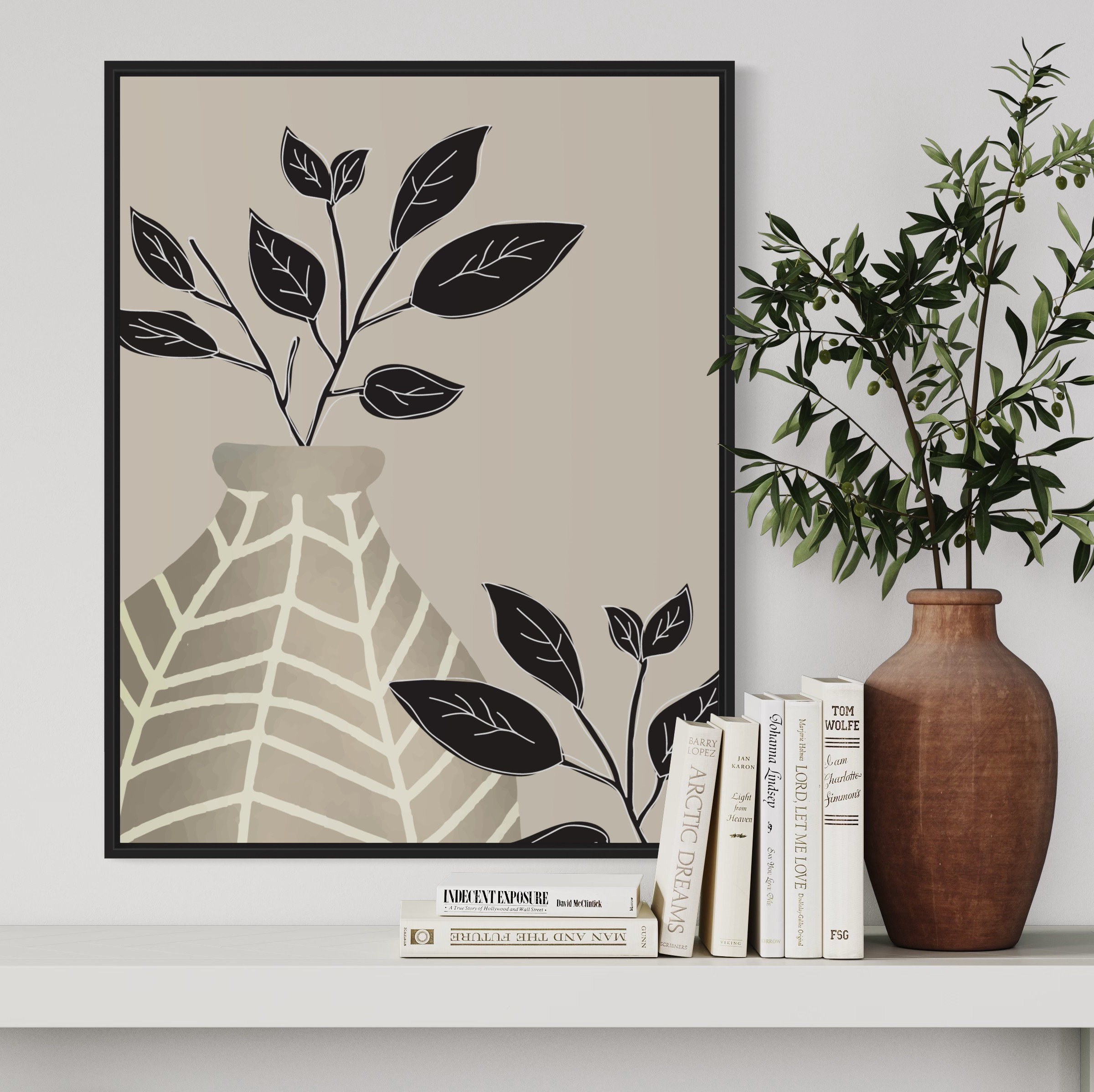 Abstract Boho Clay Pot Printable Beige Black Mid Century - Etsy