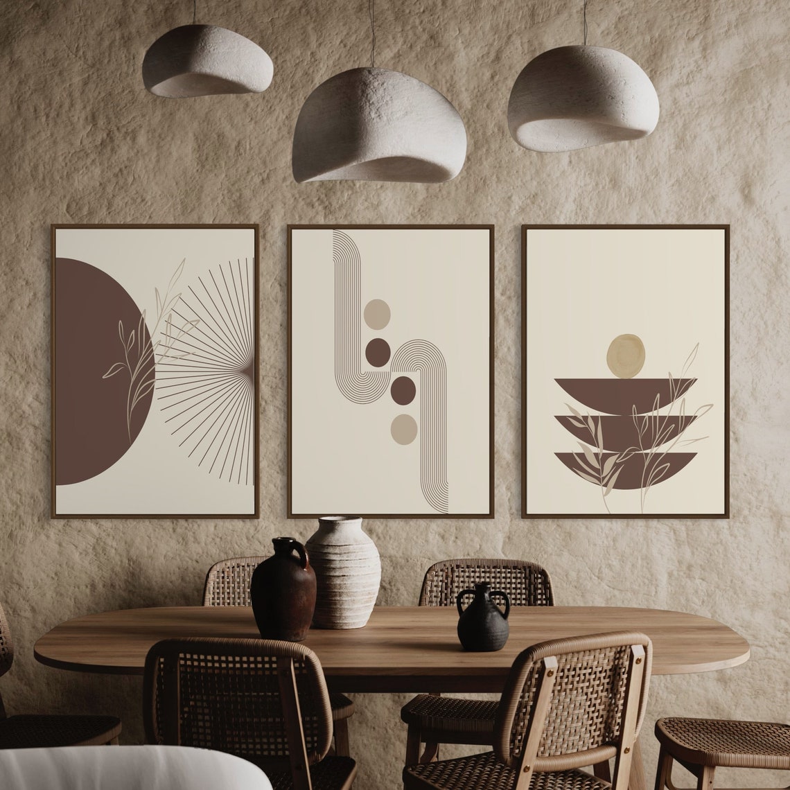 Boho Abstract Wall Art Prints, Boho Wall Decor, Set of 3 Prints, Boho Wall Art, Mid Century ...