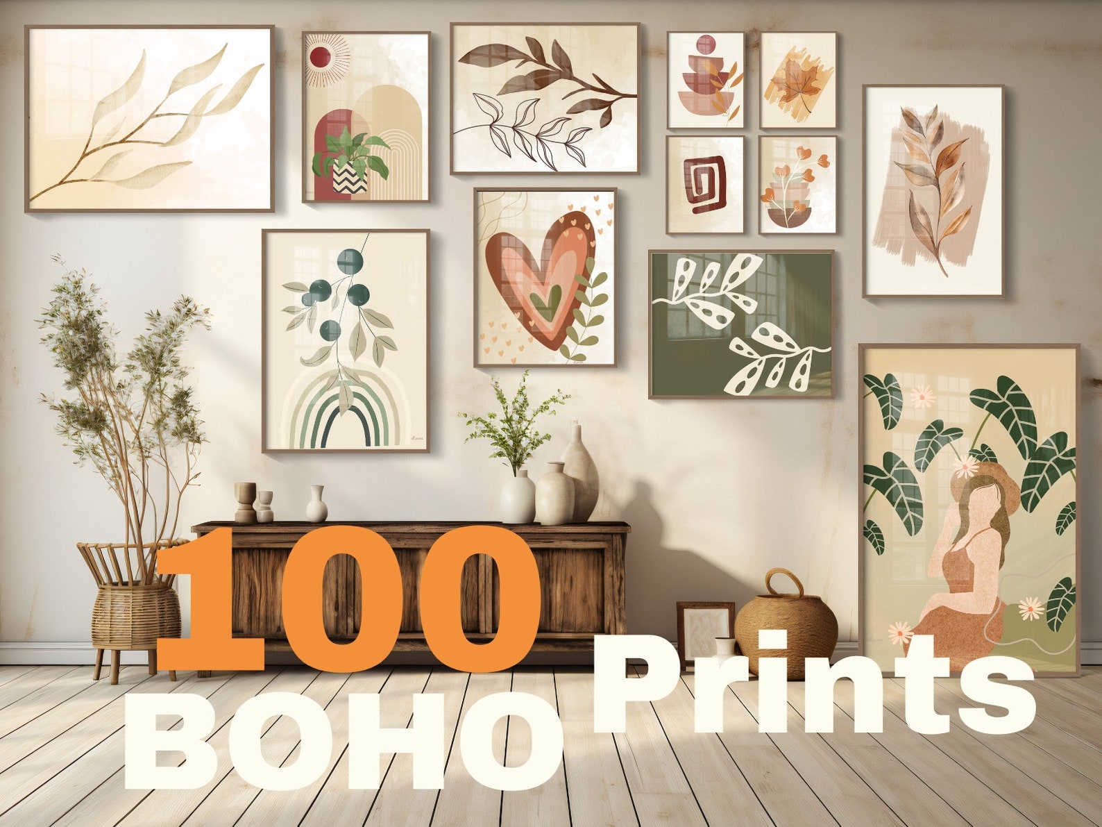 Boho Wall Art Bundle, Mid Century Art Prints, Modern Wall Decor ...