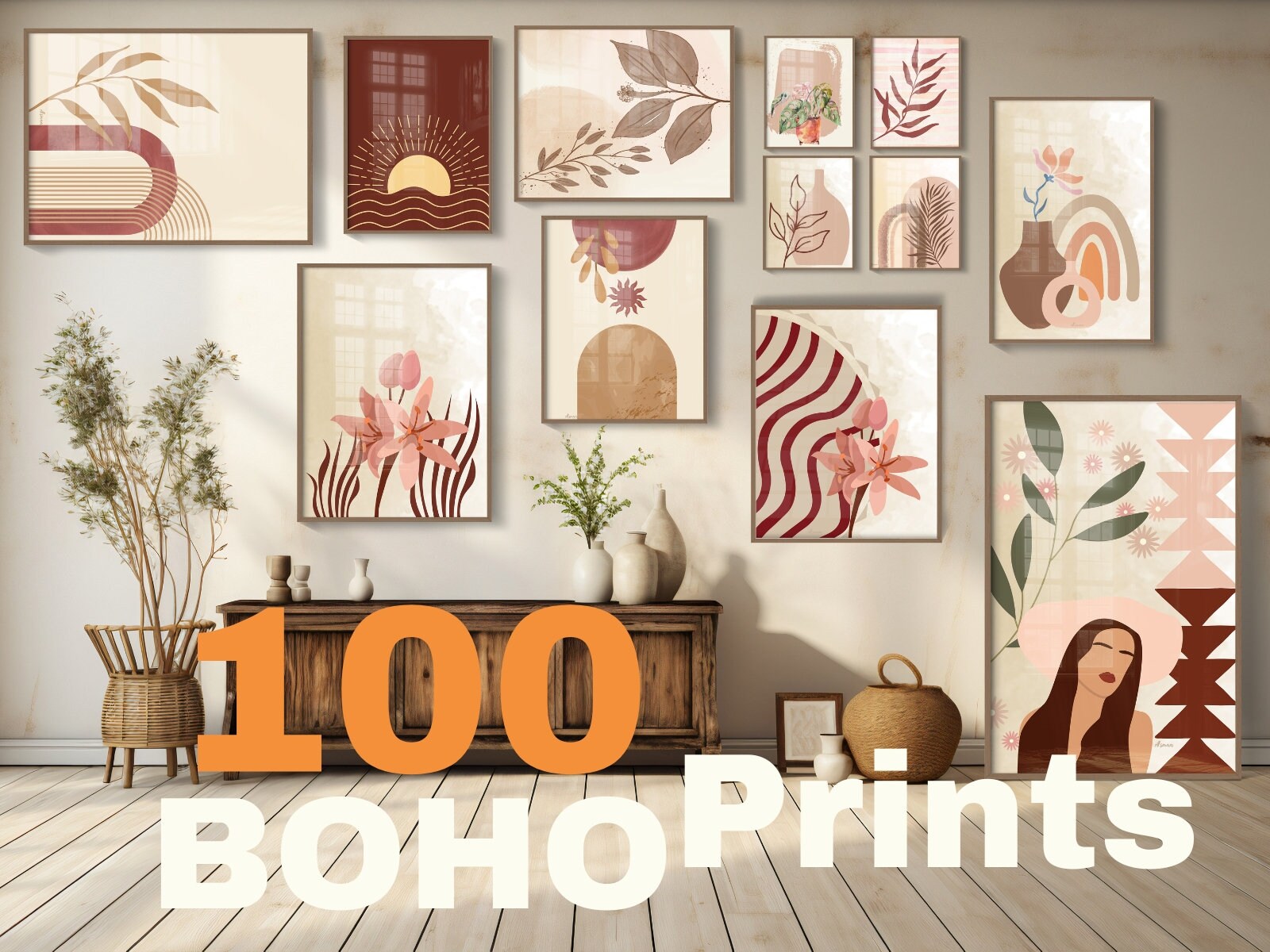Boho Wall Art Bundle, Mid Century Art Prints, Modern Wall Decor ...
