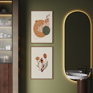 Printable Green Mid Century Modern Wall Art Set of 3 Prints, Bohemian ...