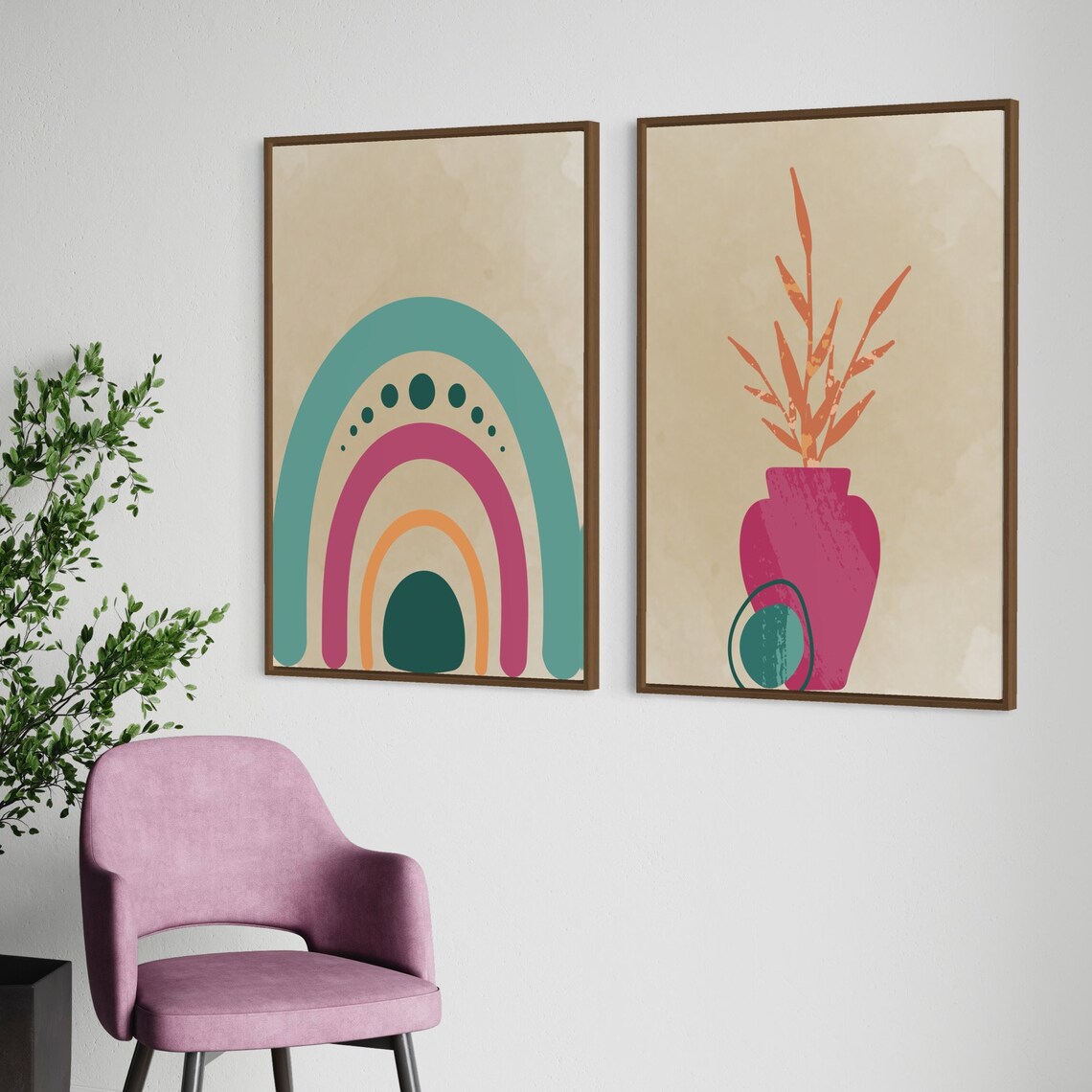 Boho Wall Art Bundle, Mid Century Art Prints, Modern Wall Decor ...