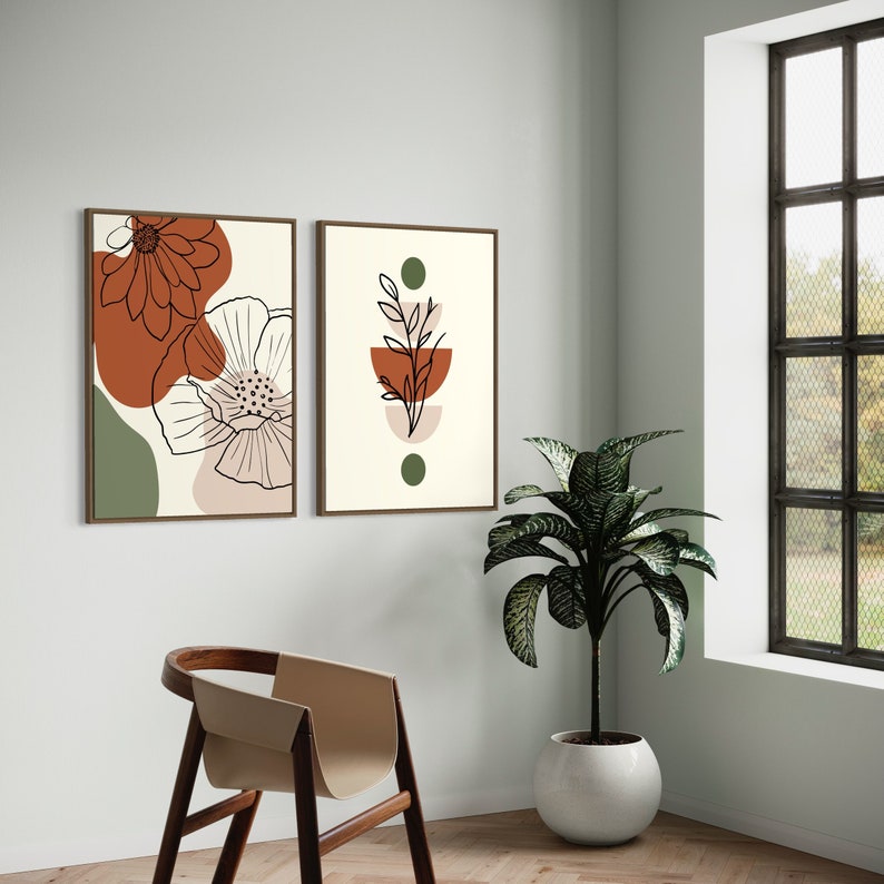 Boho Abstract Wall Art Prints Boho Wall Decor Set of 2 - Etsy