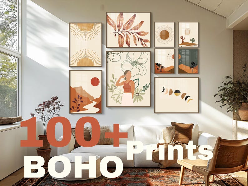 Boho Wall Art Bundle, Mid Century Art Prints, Modern Wall Decor ...