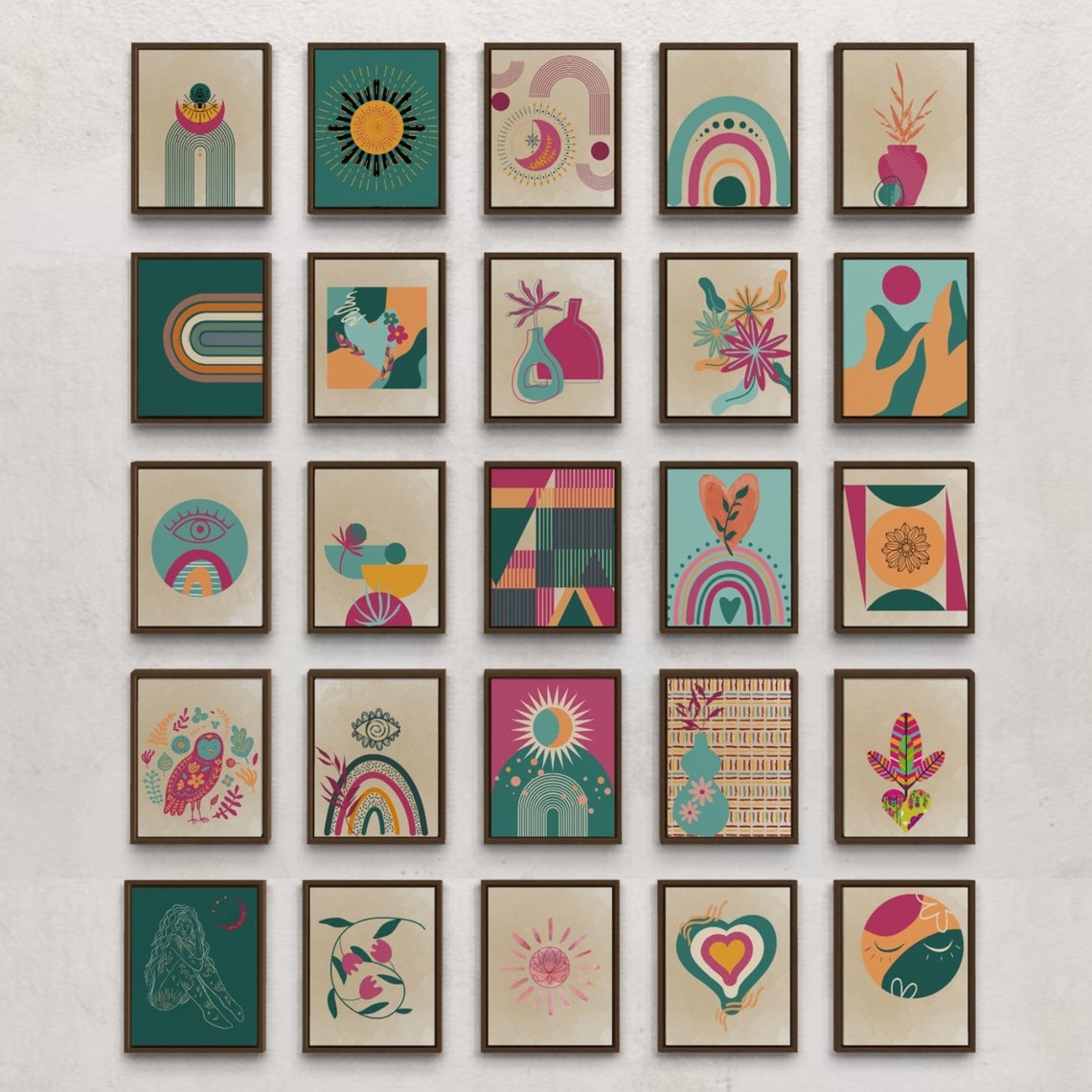 Boho Wall Art Bundle, Mid Century Art Prints, Modern Wall Decor ...