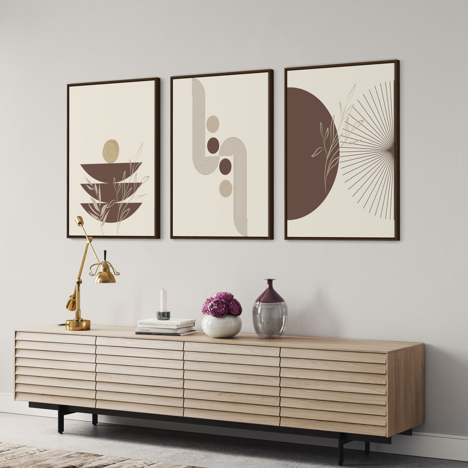 Boho Abstract Wall Art Prints, Boho Wall Decor, Set of 3 Prints, Boho Wall Art, Mid Century ...