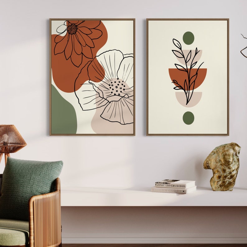 Boho Abstract Wall Art Prints Boho Wall Decor Set of 2 - Etsy