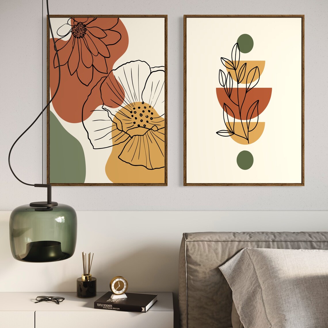 Boho Abstract Wall Art Prints, Boho Wall Decor, Set of 3 Prints, Boho Wall Art, Mid Century ...