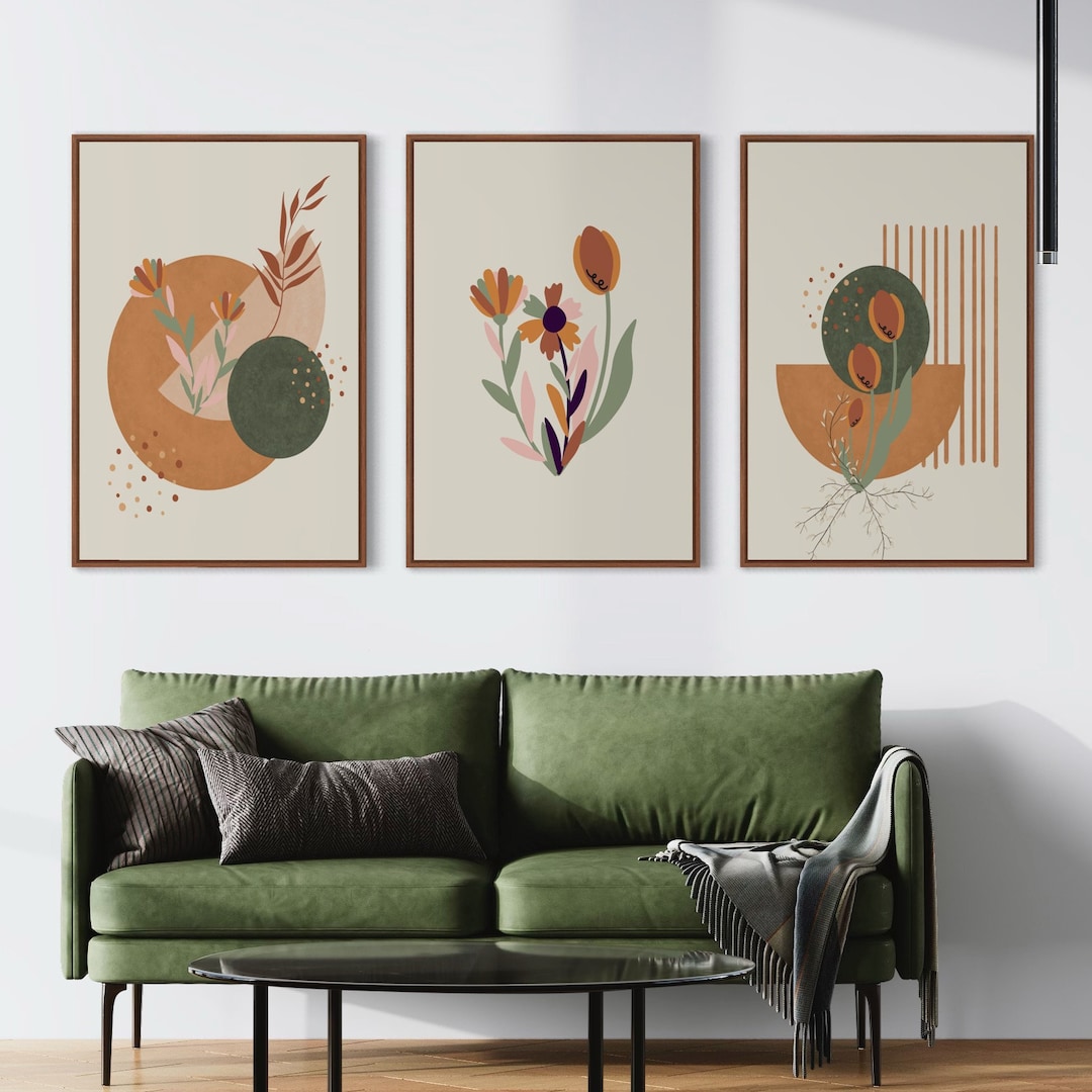 Printable Green Mid Century Modern Wall Art Set of 3 Prints, Bohemian ...
