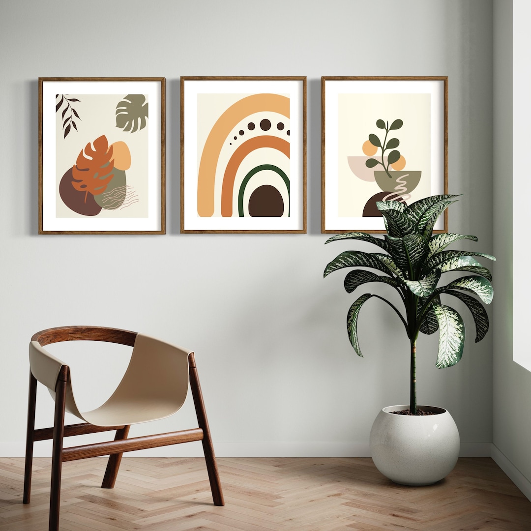 Boho Abstract Wall Art Prints, Boho Wall Decor, Set of 3 Prints, Boho Wall Art, Mid Century ...