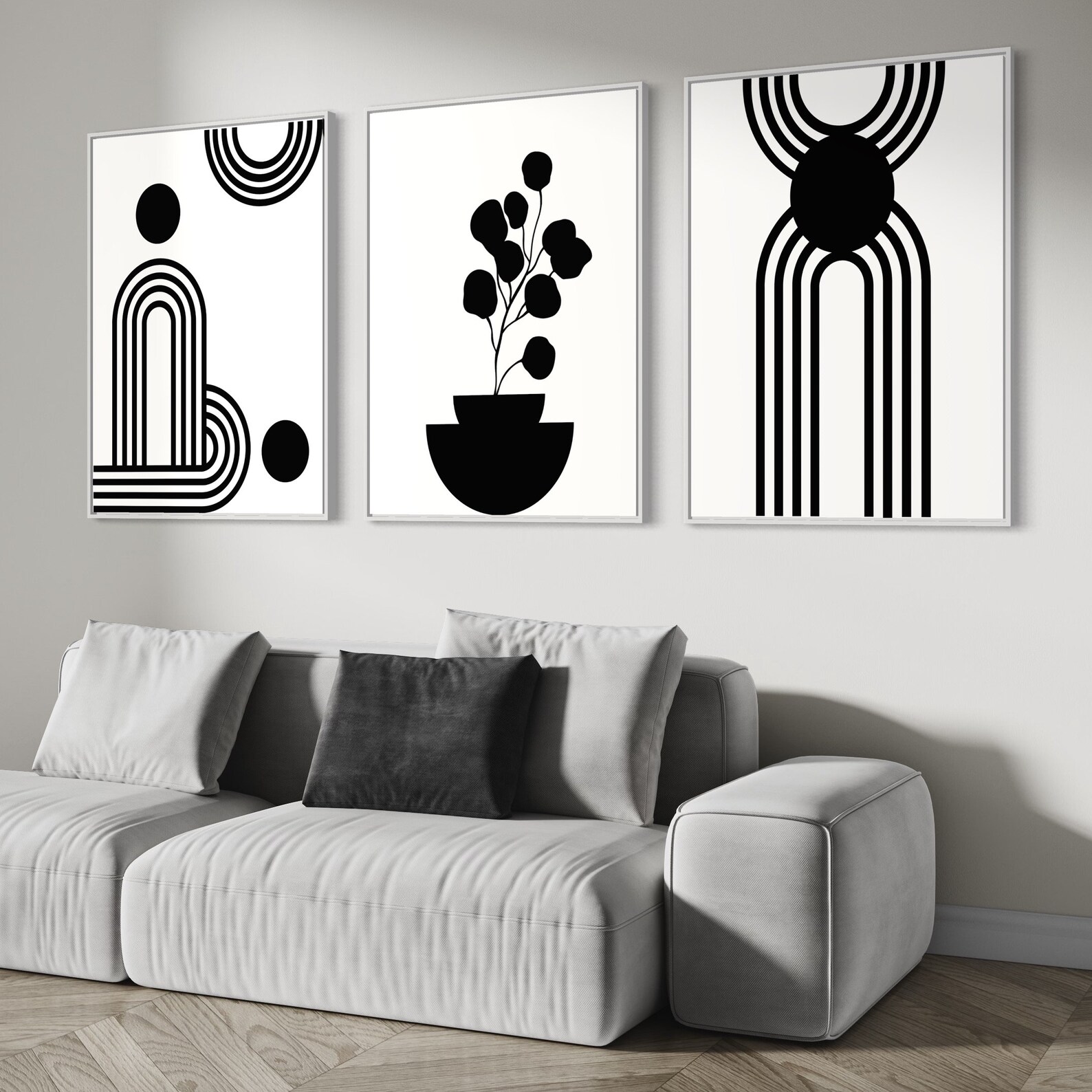 Black and White Wall Art, Boho Art Set of 3, Abstract Black and White ...