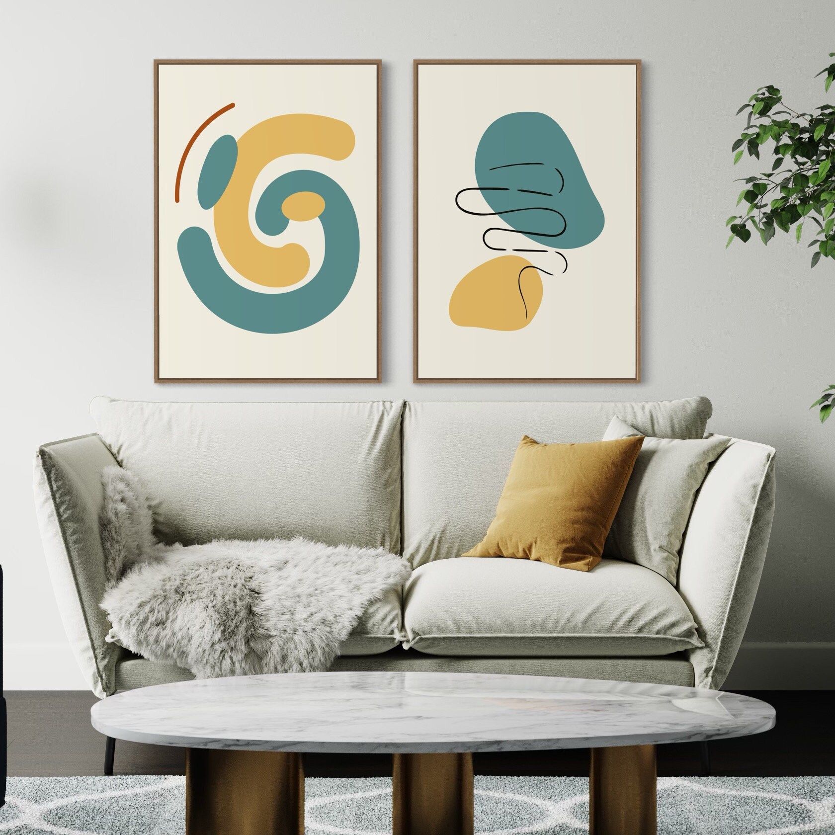 Mid Century Modern Art Prints Set of 6, Modern Wall Art Decor, Boho ...