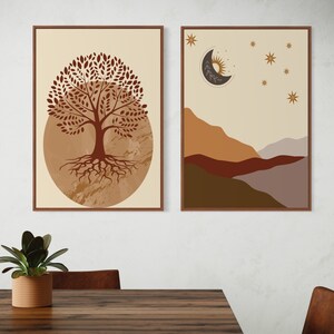 Boho Landscape Print, Tree of Life Print, Abstract Moon Printable Wall ...
