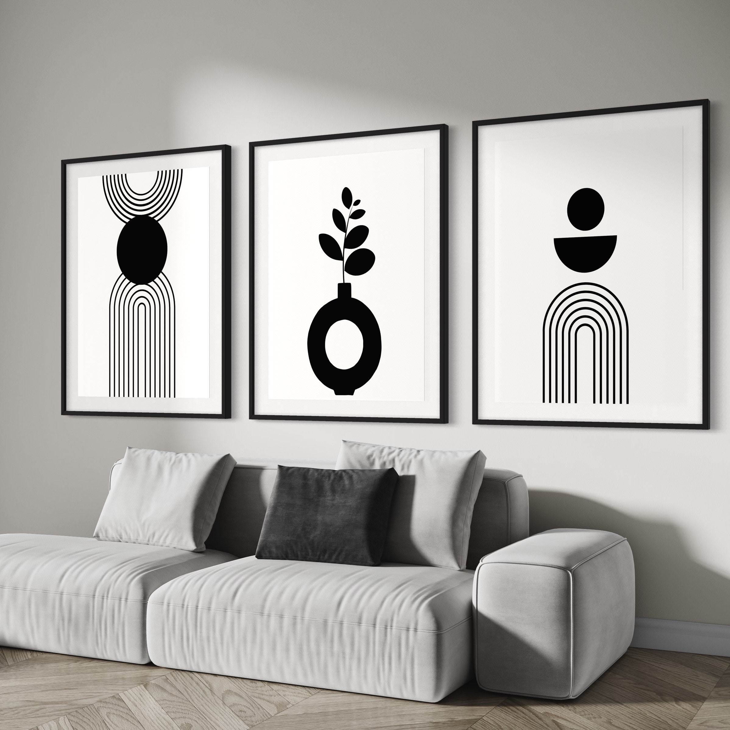 Black and White Wall Art, Boho Art Set of 3, Abstract Black and White ...