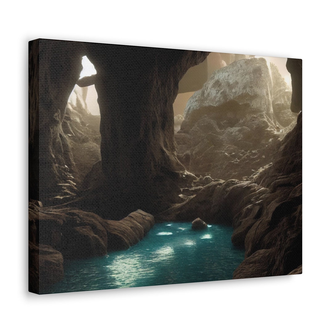 Canvas Wall Art Mysterious Cave Cavern With a Lake of Water Print ...