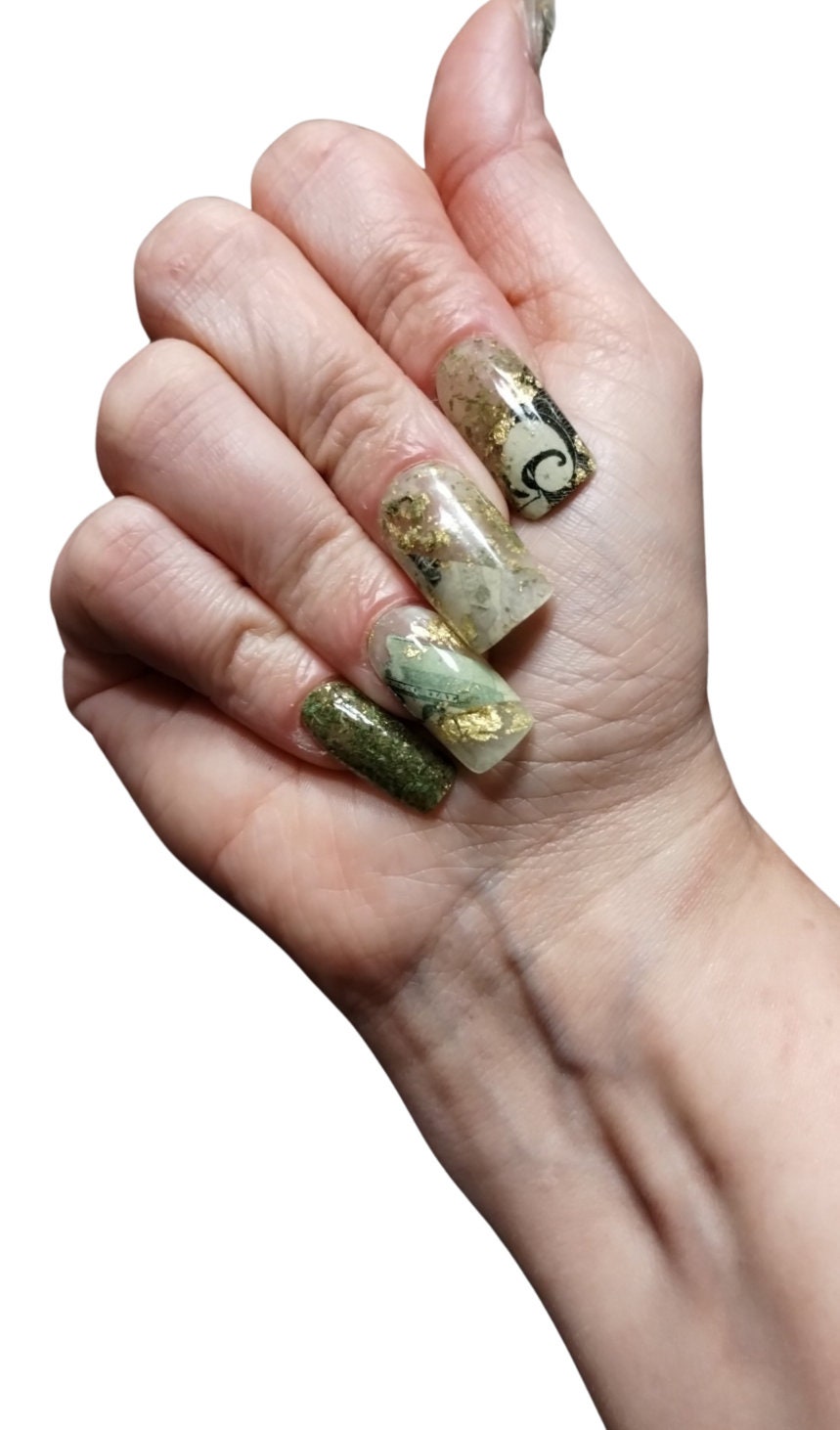 Money Press on Nails With Encapsulated Glitter and Gold Flakes - Etsy