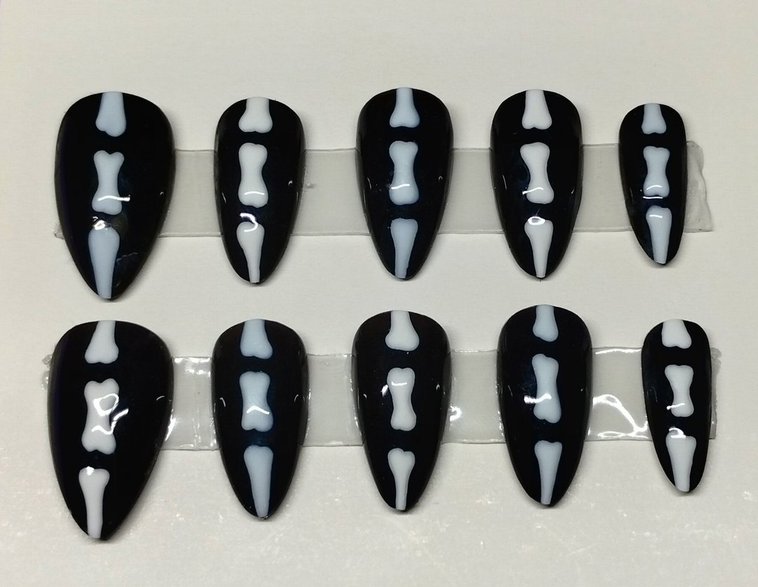 Skeleton Finger Press on Nails With Glow in the Dark Bones - Etsy