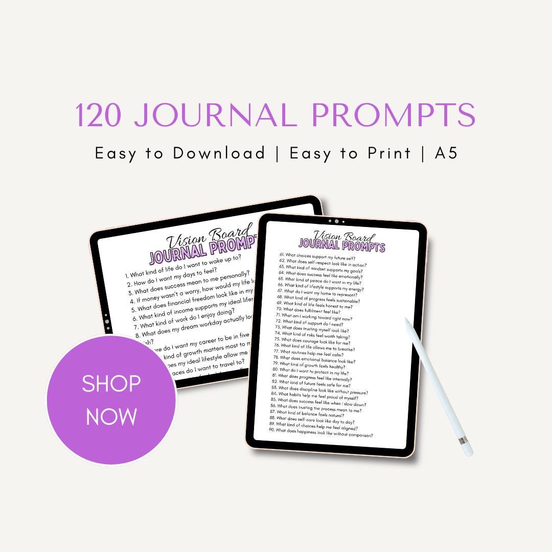 120 Vision Board Journal Prompts, Printable, Journal, Beginner Friendly ...