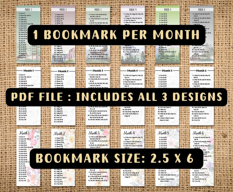 Printable 6 Month Bible Reading Plan, Set of Six Chronological Bible ...