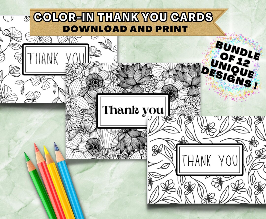 Printable Color in Thank You Card Digital Download Floral - Etsy