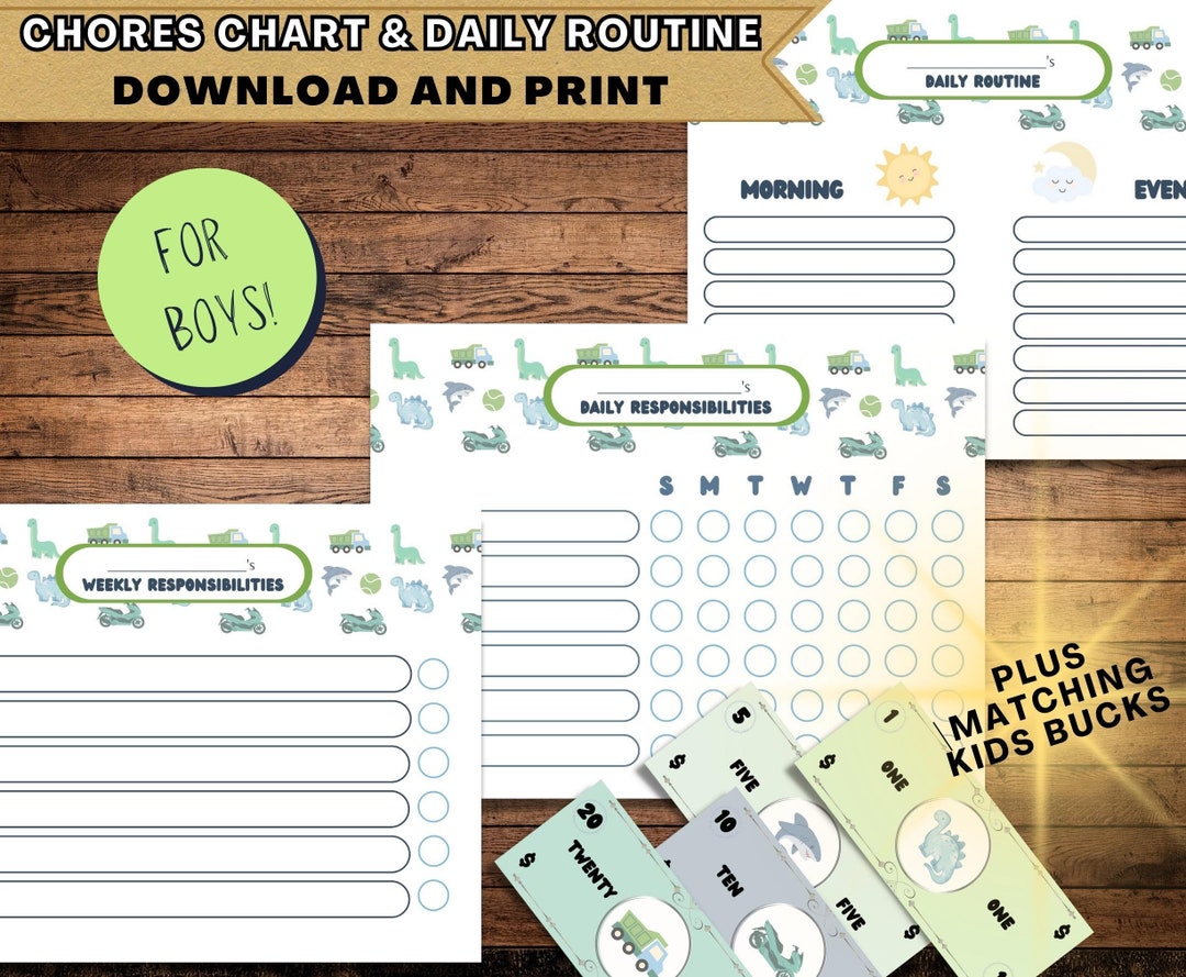 Boy's Daily and Weekly Tasks Printable Chores Chart Digital Download ...