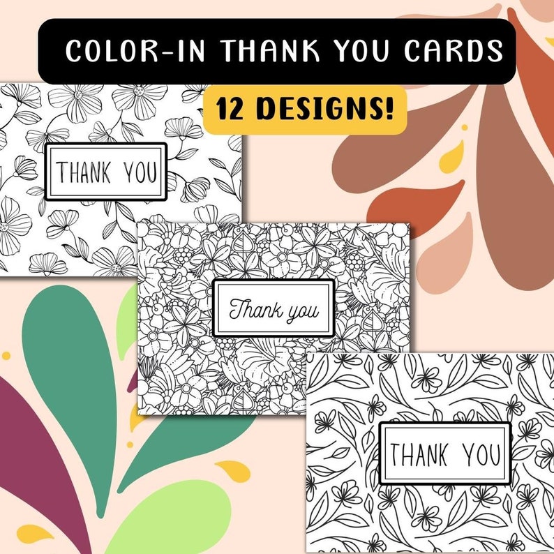 Printable Color in Thank You Card Digital Download Floral Coloring ...
