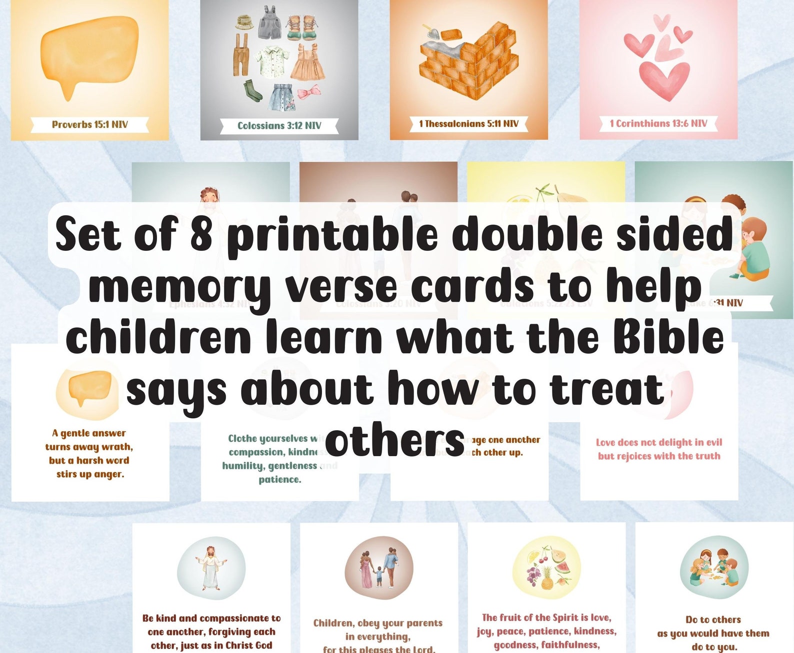 Printable Kids Memory Verse Cards for Children, Bible Memory Verses ...