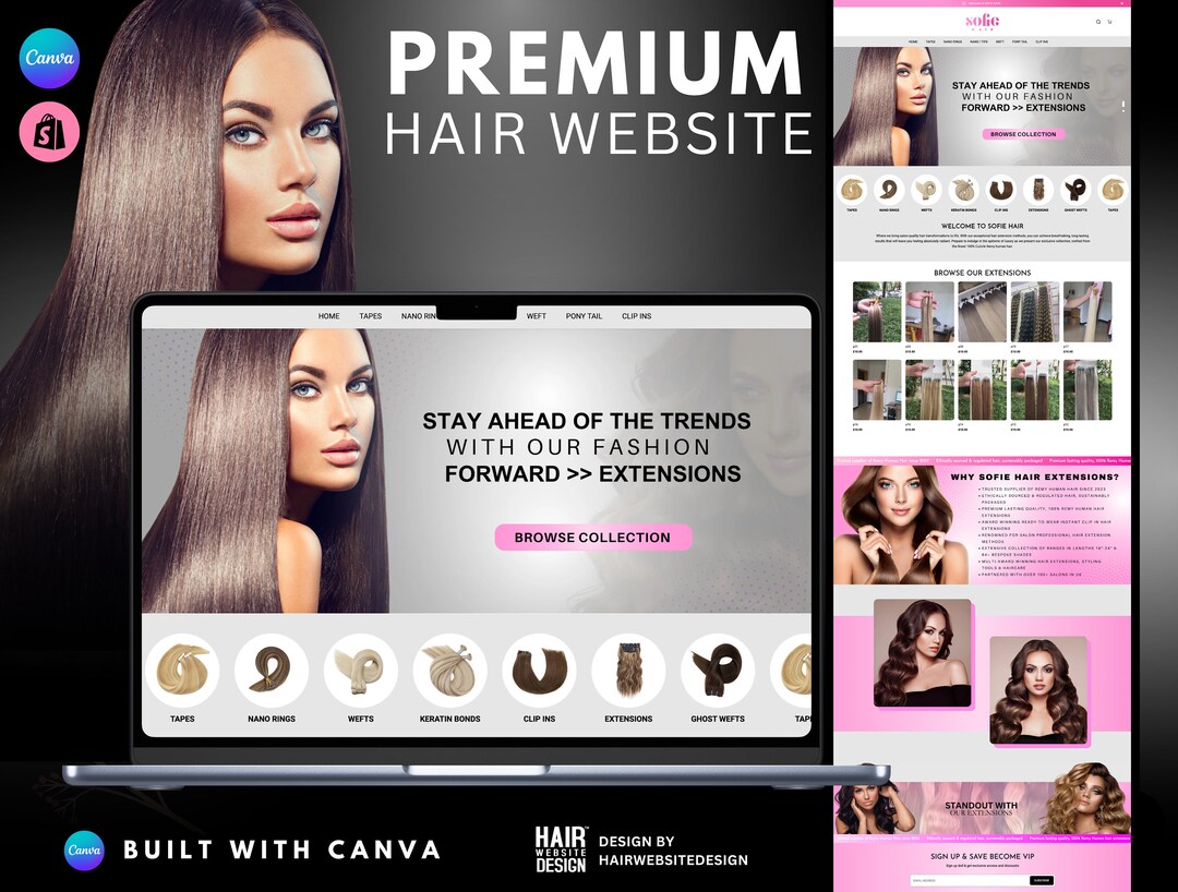 Hair Website Design, Hair Extensions Website Design, Premade Website ...