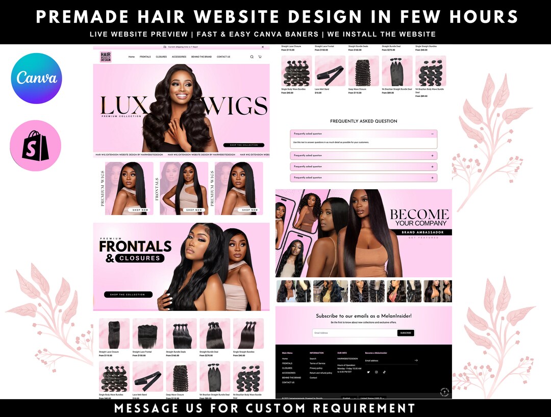 Hair Website Design, Hair Extensions Website Design, Premade Website ...