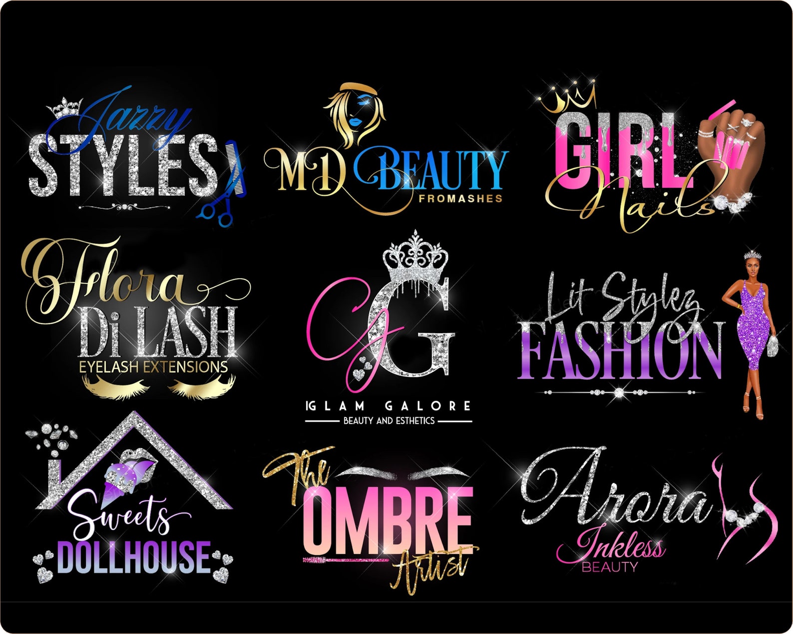 Glam Logo, Diamond Glitter Logo Design, Sparkle Logo, Beauty Logo ...