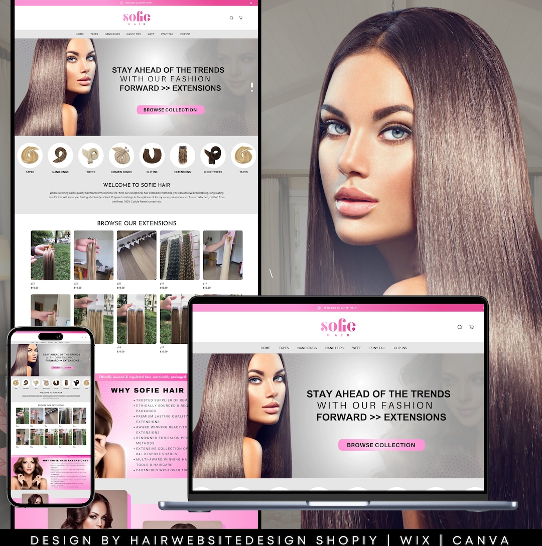 Hair Website Design, Hair Extensions Website Design, Premade Website ...