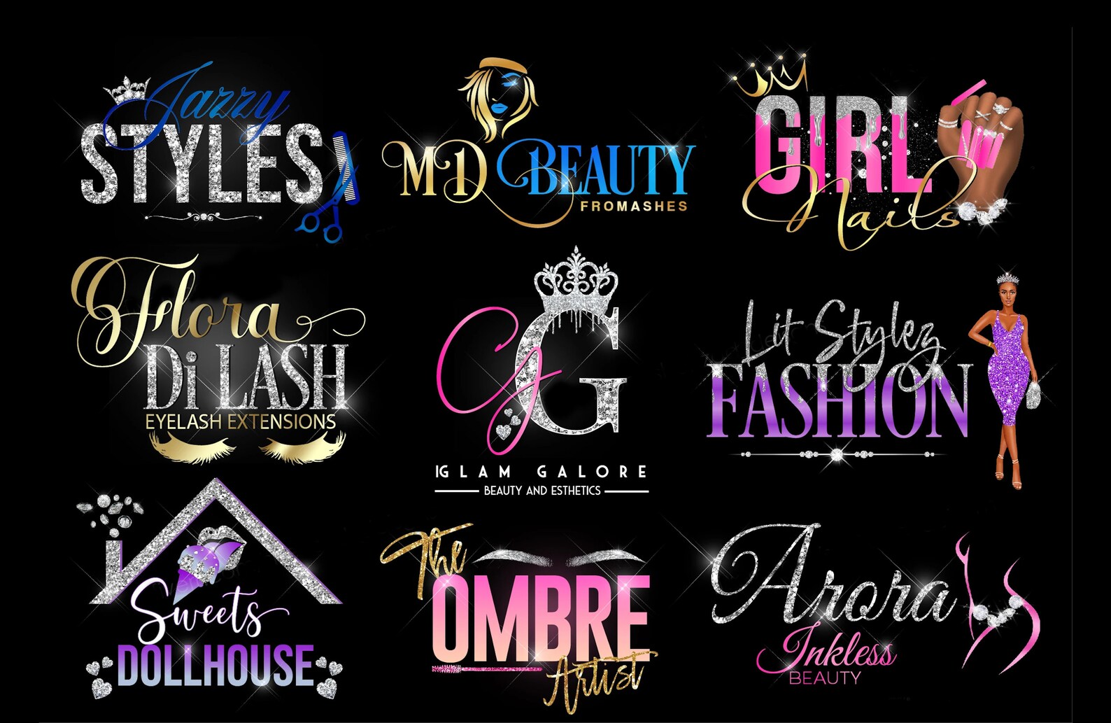 Glam Logo, Diamond Glitter Logo Design, Sparkle Logo, Beauty Logo ...