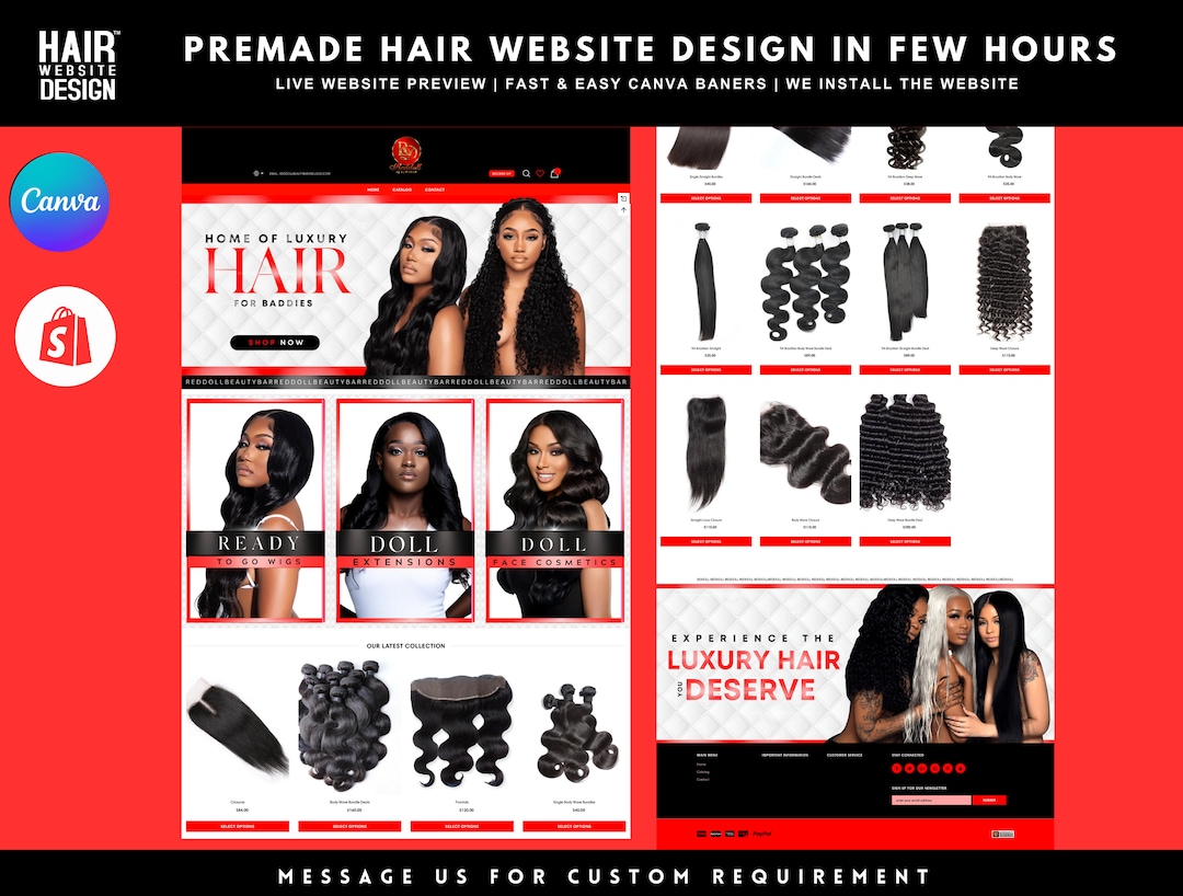 Hair Website Design, Hair Extensions Website Design, Premade Website ...