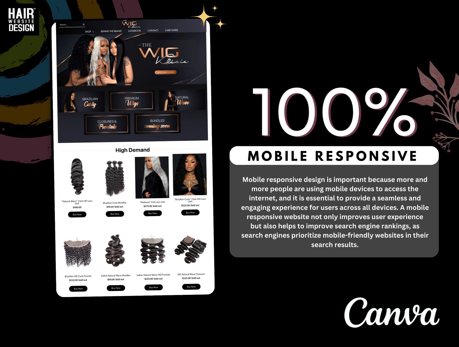 Hair Website Design, Hair Extensions Website Design, Premade Website ...