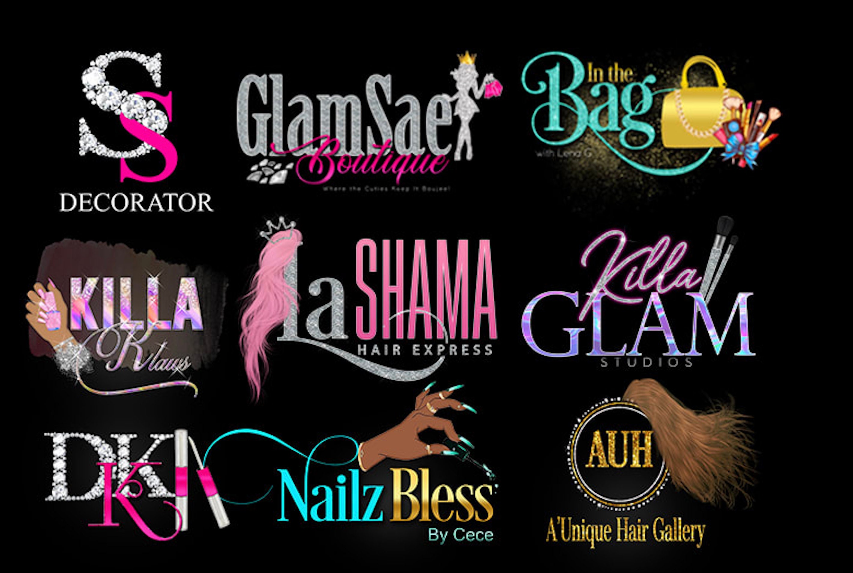 Glam Logo, Diamond Glitter Logo Design, Sparkle Logo, Beauty Logo ...