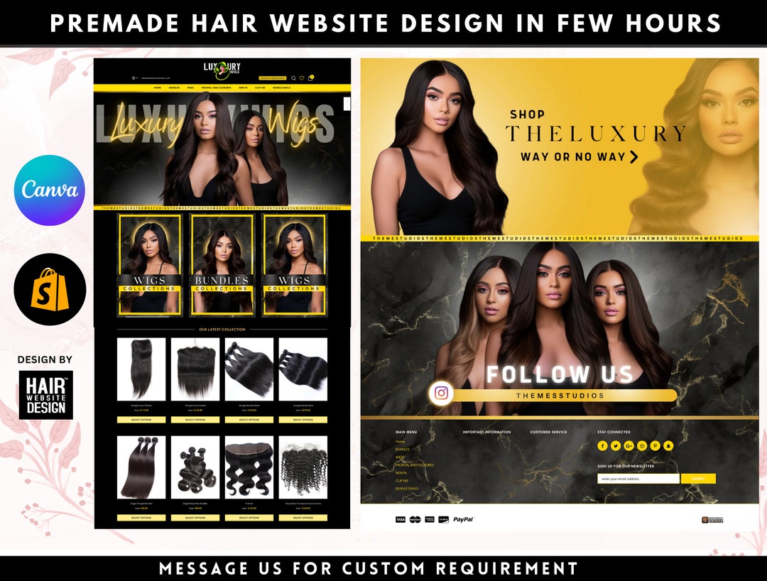 Hair Website Design, Hair Extensions Website Design, Premade Website ...