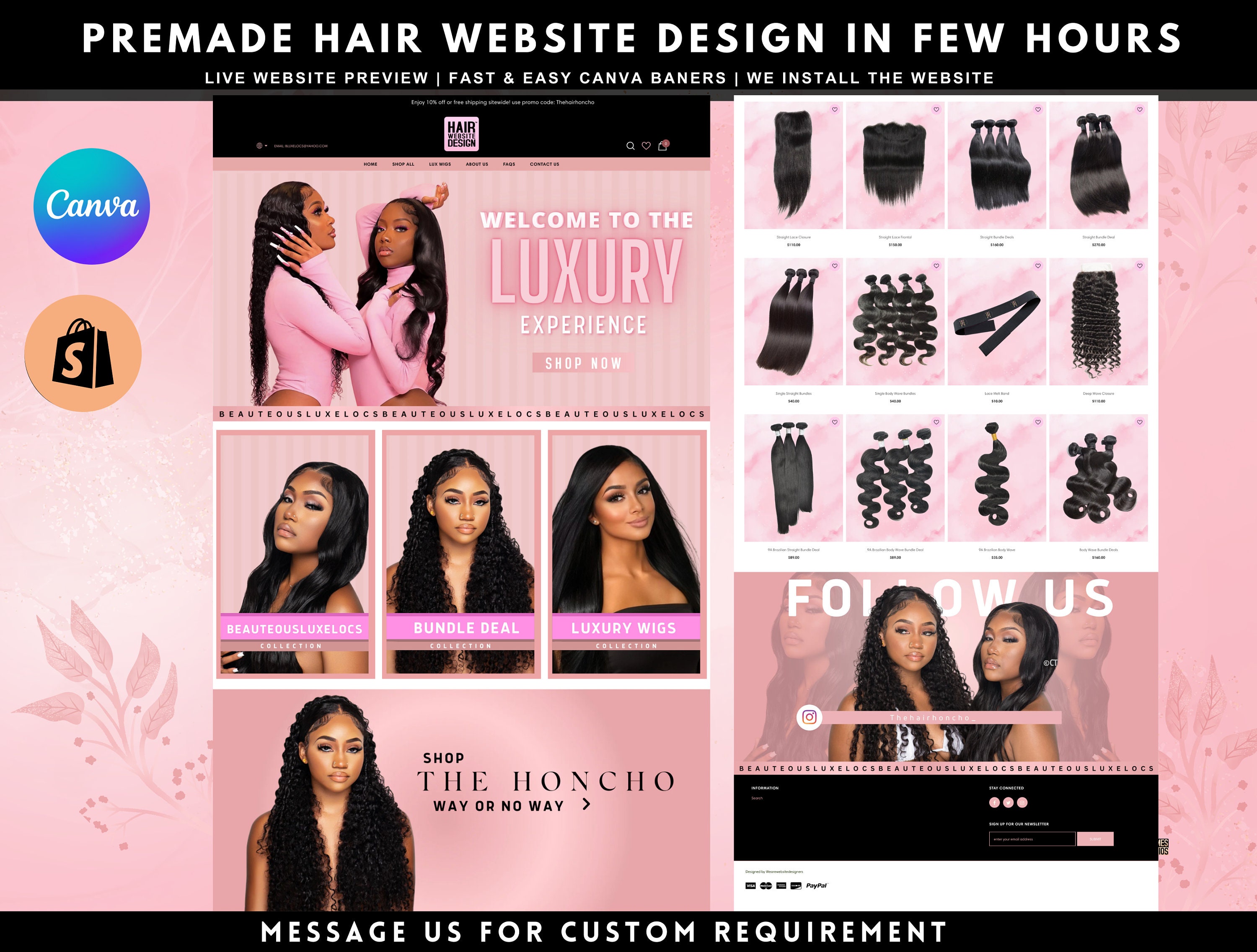 Hair Website Design, Hair Extensions Website Design, Premade Website ...