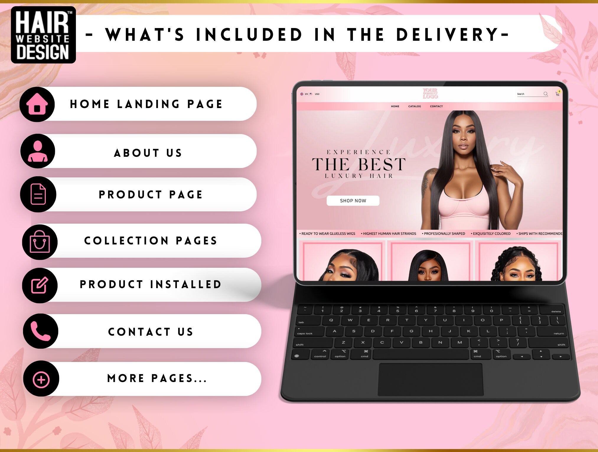 Hair Website Design, Hair Extensions Website Design, Premade Website ...