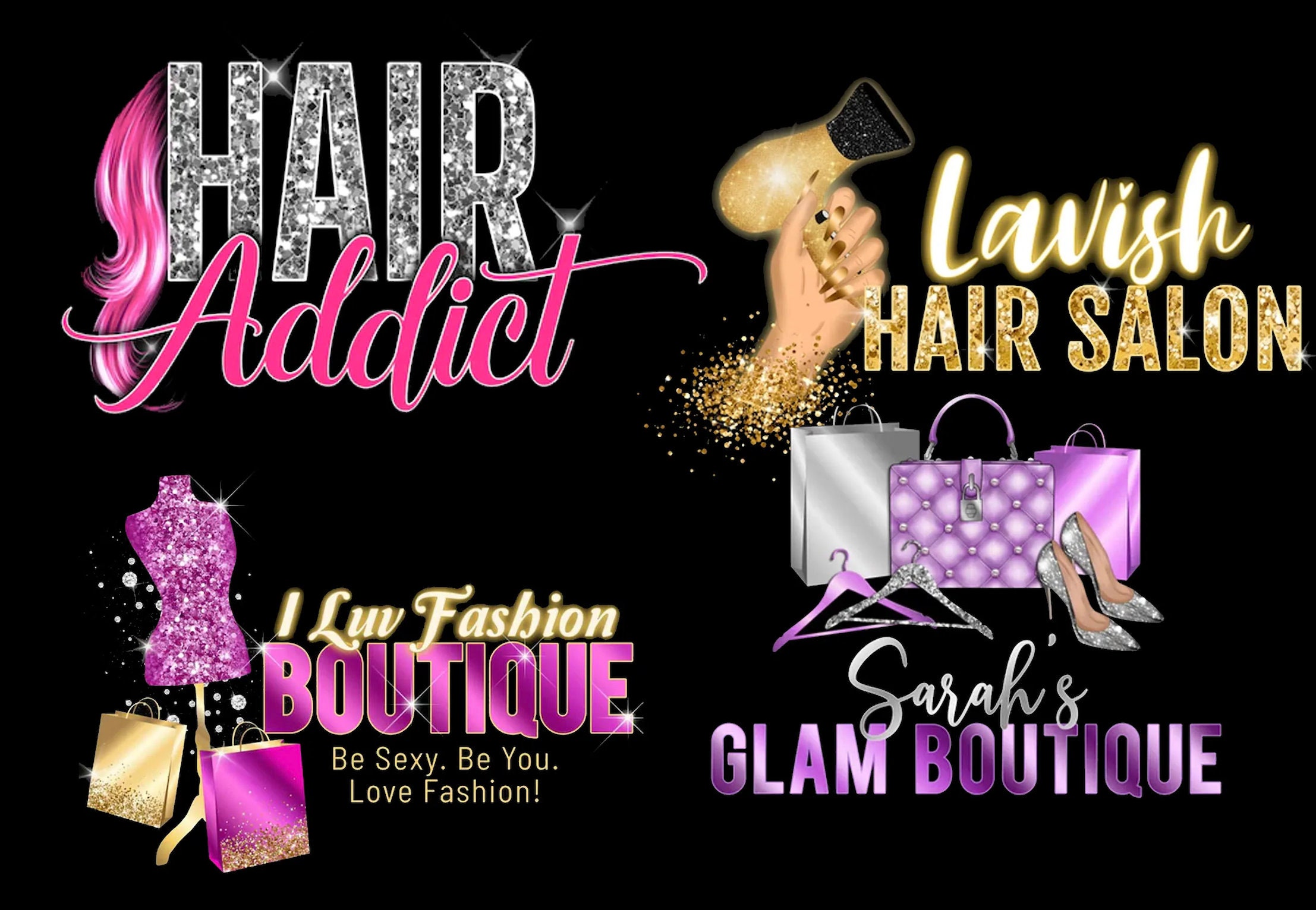 Glam Logo, Diamond Glitter Logo Design, Sparkle Logo, Beauty Logo ...