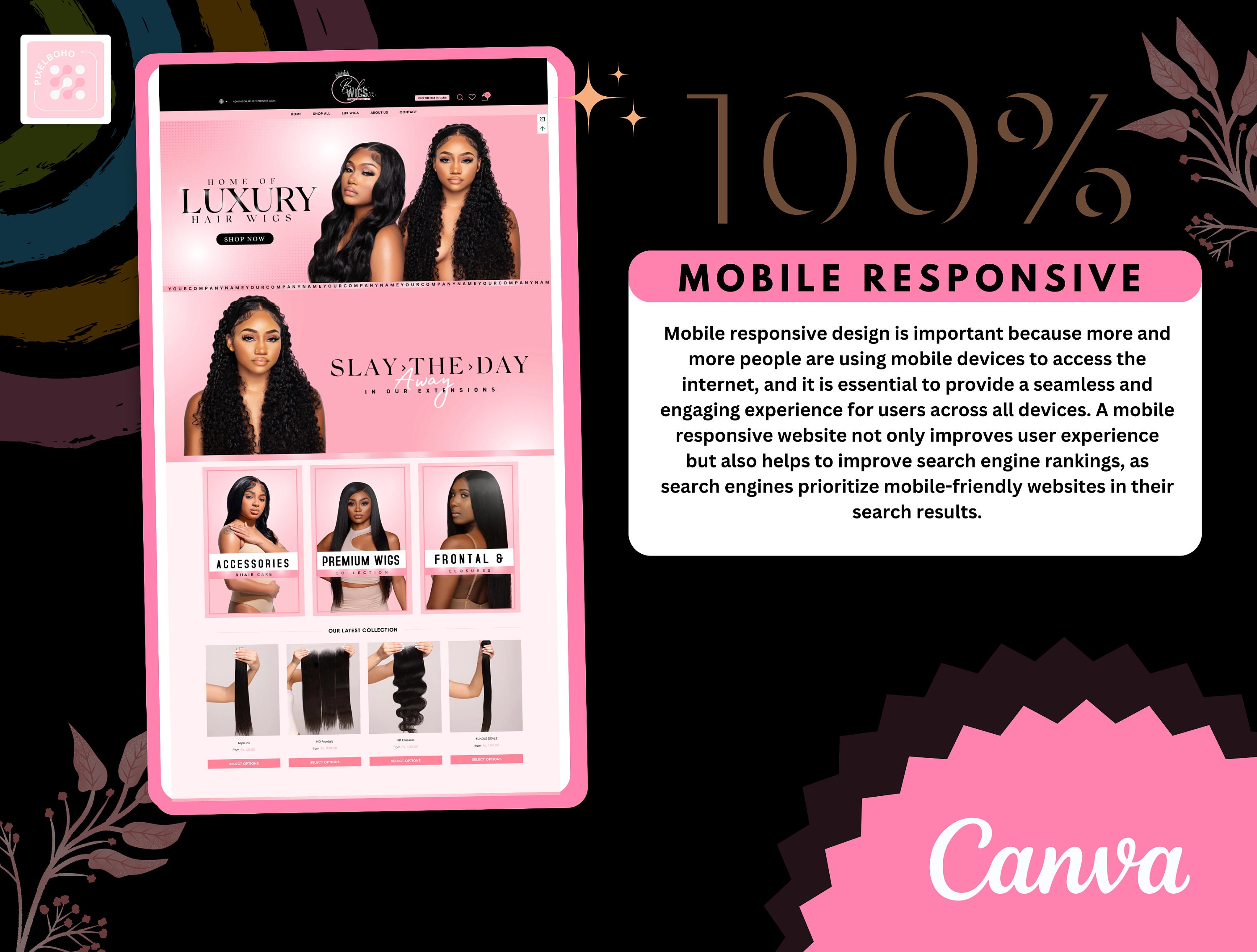 Hair Website Design, Hair Extensions Website Design, Premade Website ...