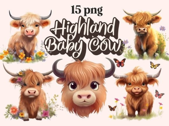 Cute Baby Highland Cow PNG Bundle - Etsy