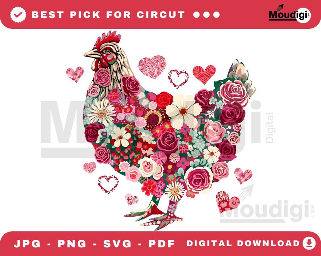 Floral Chicken Valentine Png - Valentine Chicken Png, Valentine Png ...