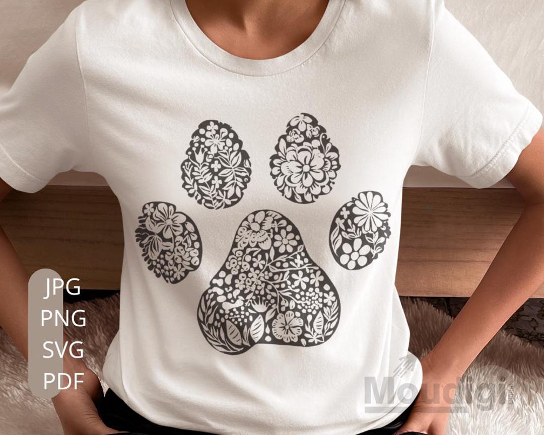 Floral Dog Paw Print PNG, Dog Lover, Pet Paw Clipart, Dog Mom ...