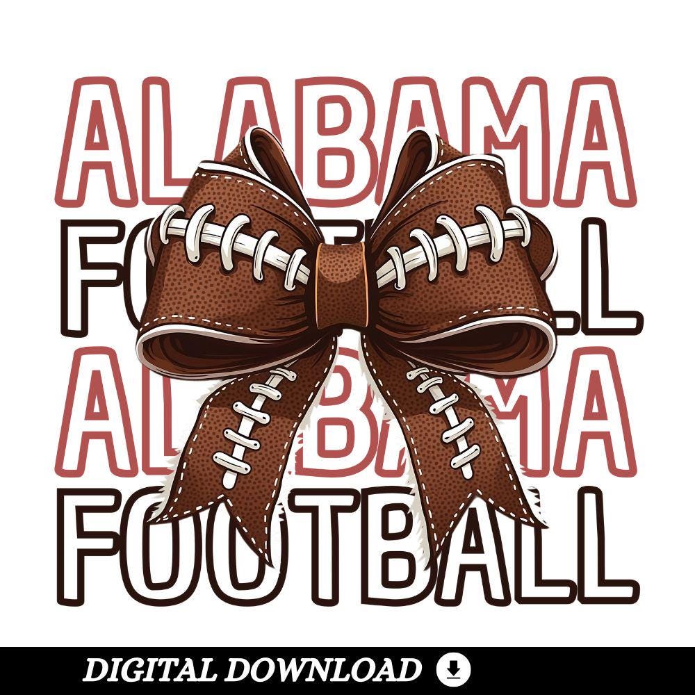 Alabama Coquette Football PNG, Bama Roll Tide Football Bow PNG, Crimson ...