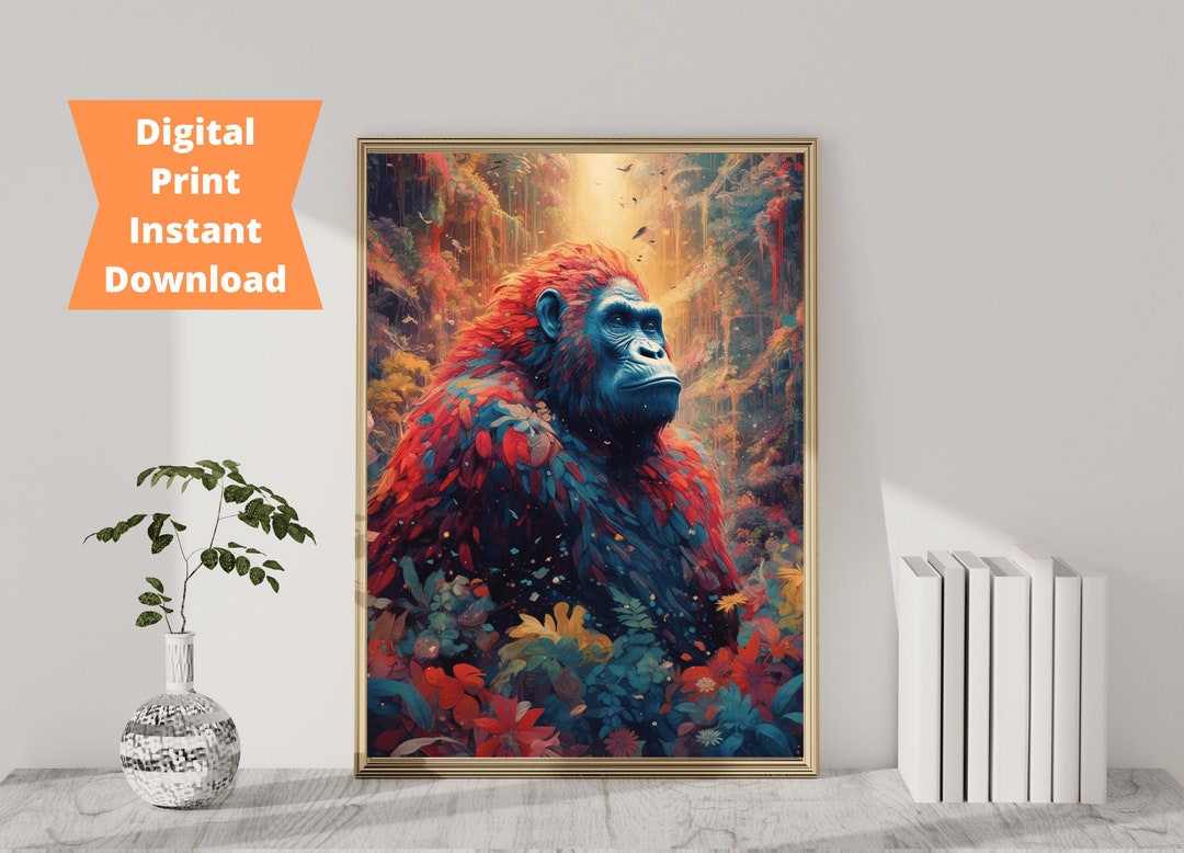 Ape Artwork Multicolor Large Wall Art Ape Portrait Colorful - Etsy