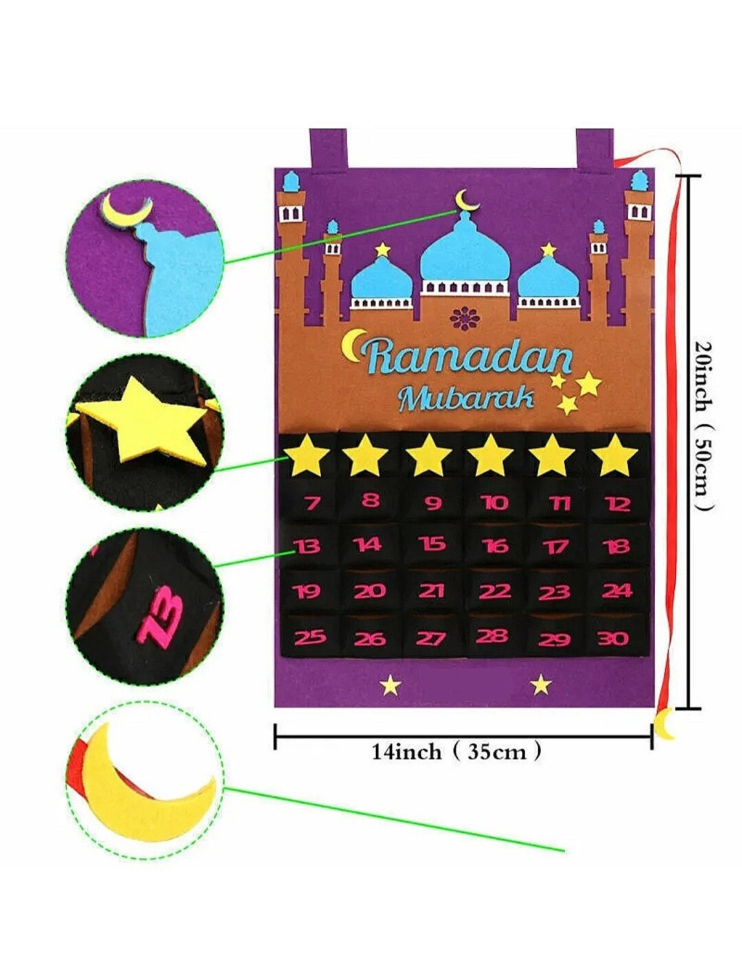 Ramadan Countdown Counter, Customizable, With 30 Stars, Made of Felt ...